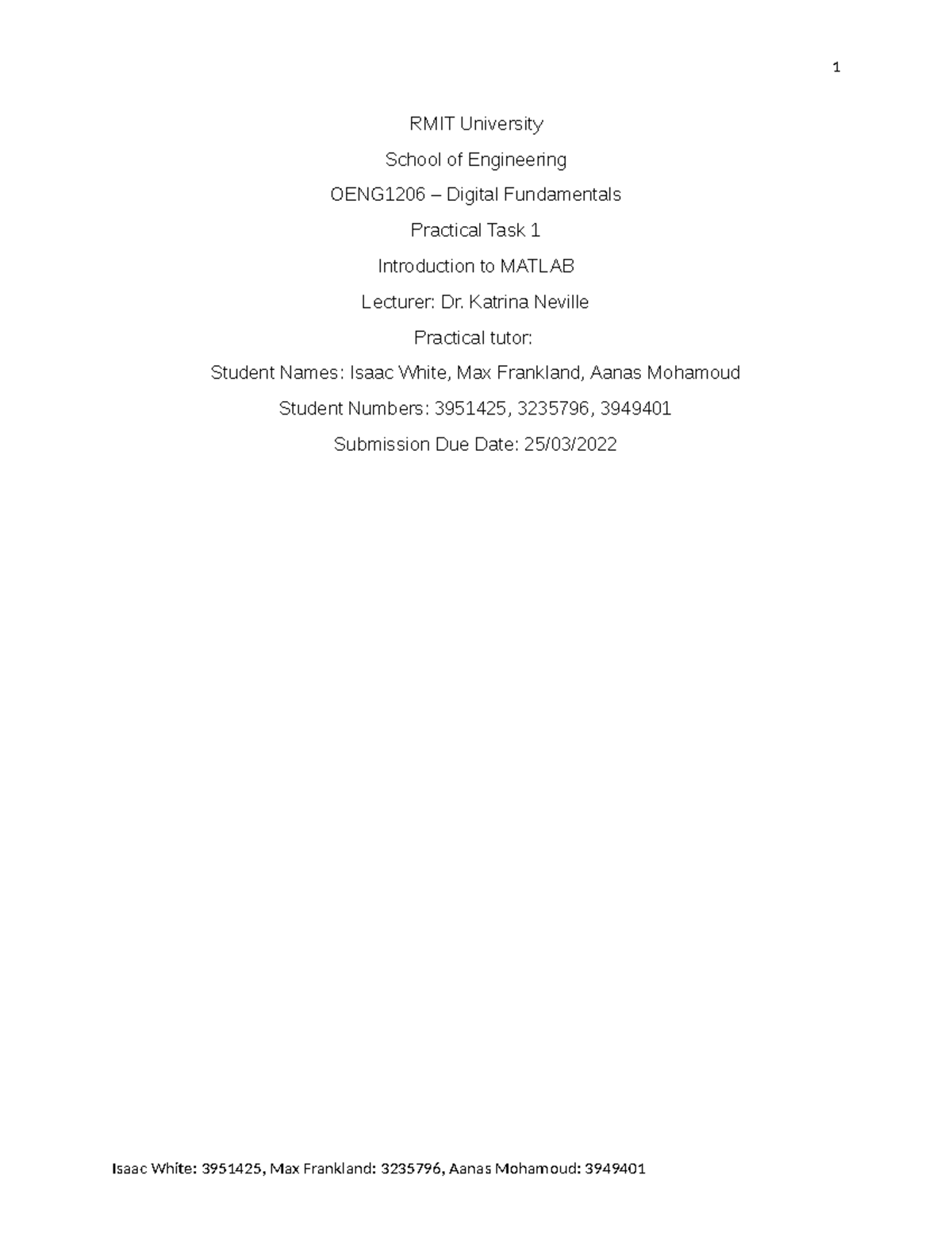 Digital Fundamentals Practical Task 1 - RMIT University School of ...