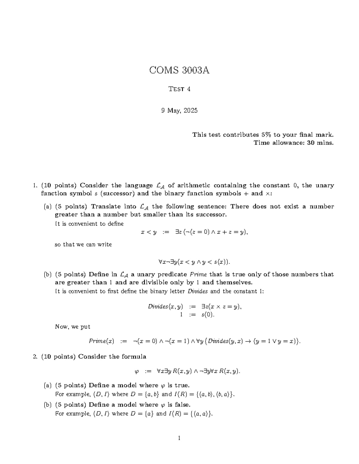 COMS 3003A Test 4 Solutions - May 9, 2025 - Studocu