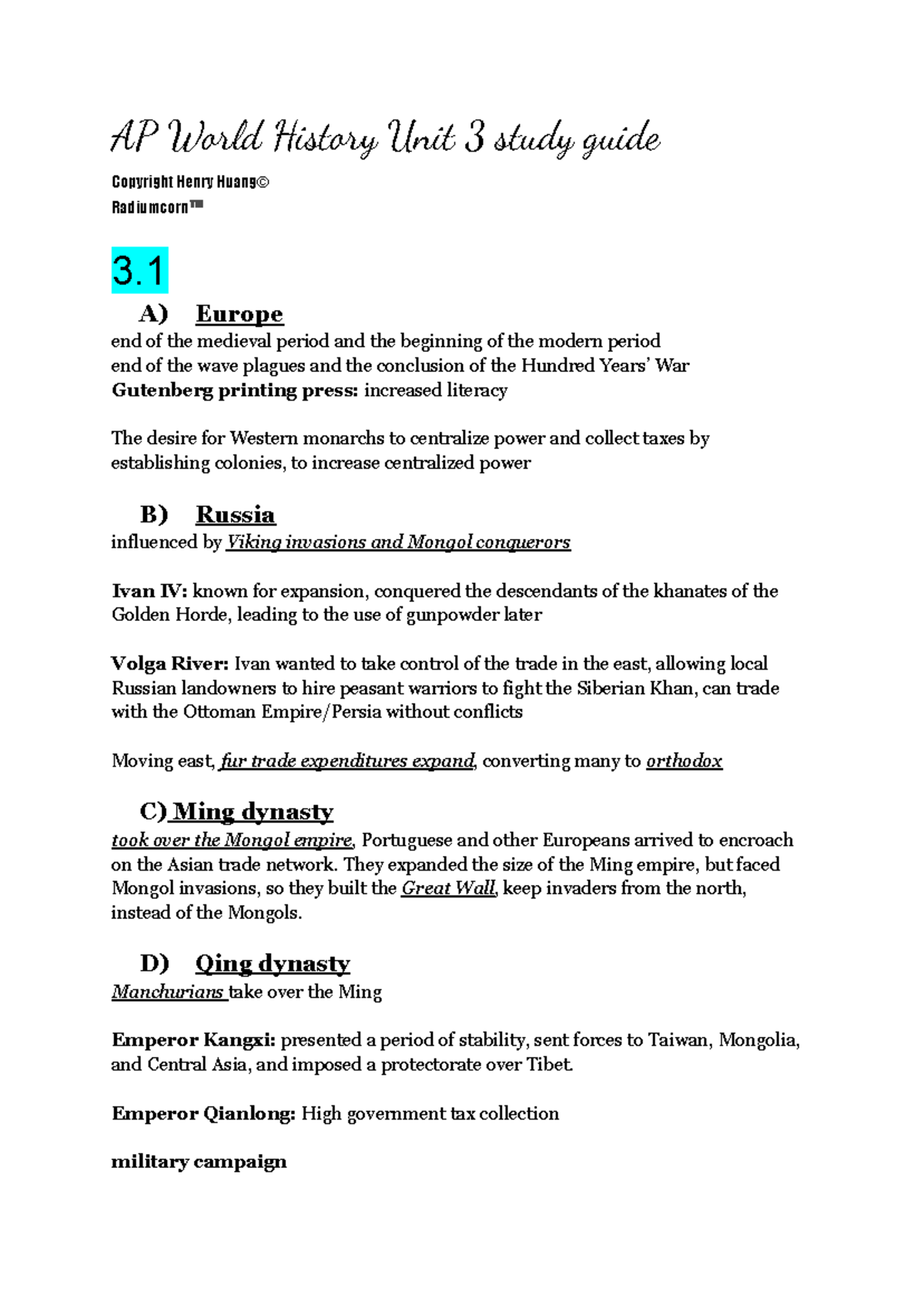 AP World History Unit 3 Study Guide: Key Themes and Events - Studocu
