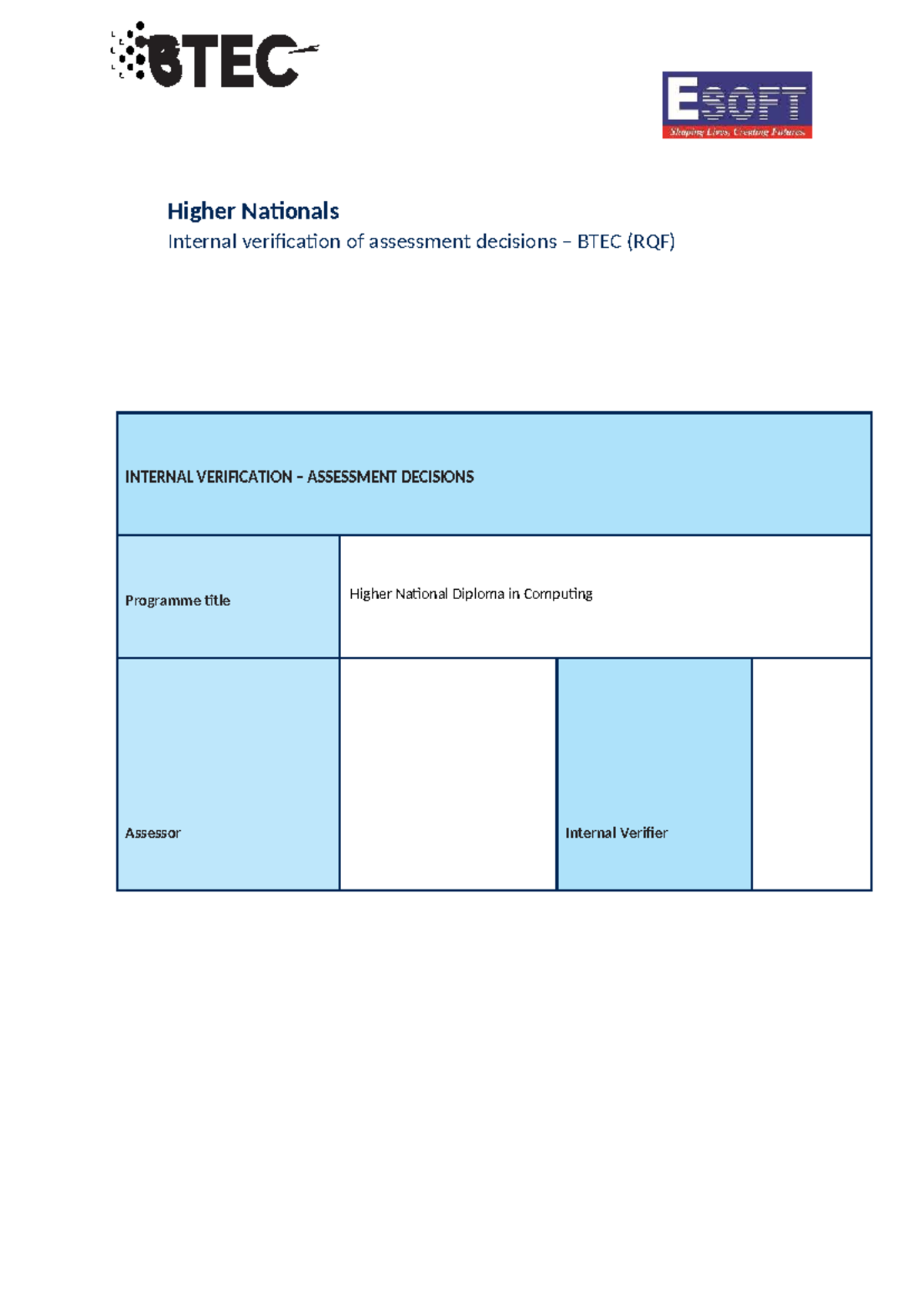 BTEC HND Computing Unit 01: Programming Assignment Feedback Form - Studocu