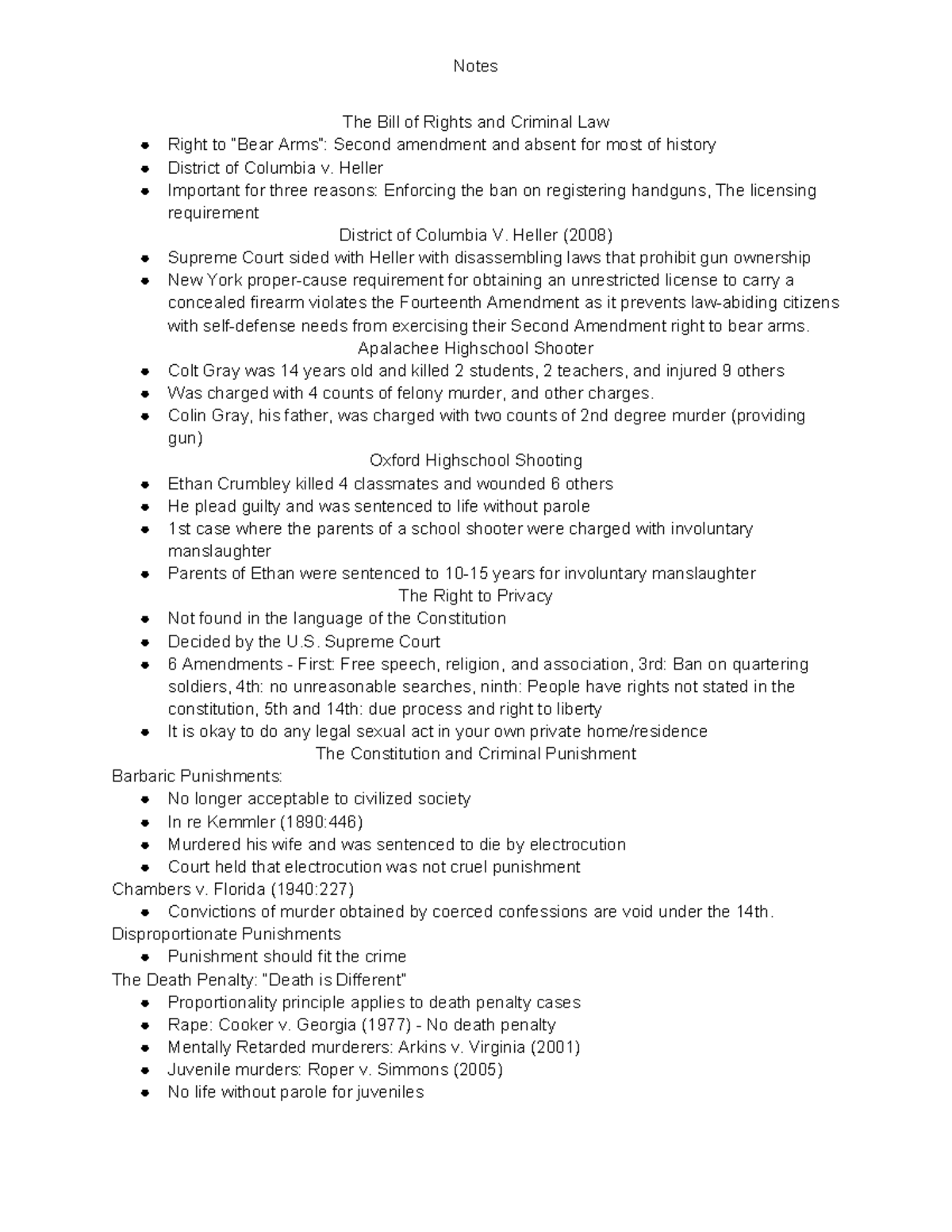 Bill of Rights & Criminal Law Overview: Key Cases (CRJ 101) - Studocu