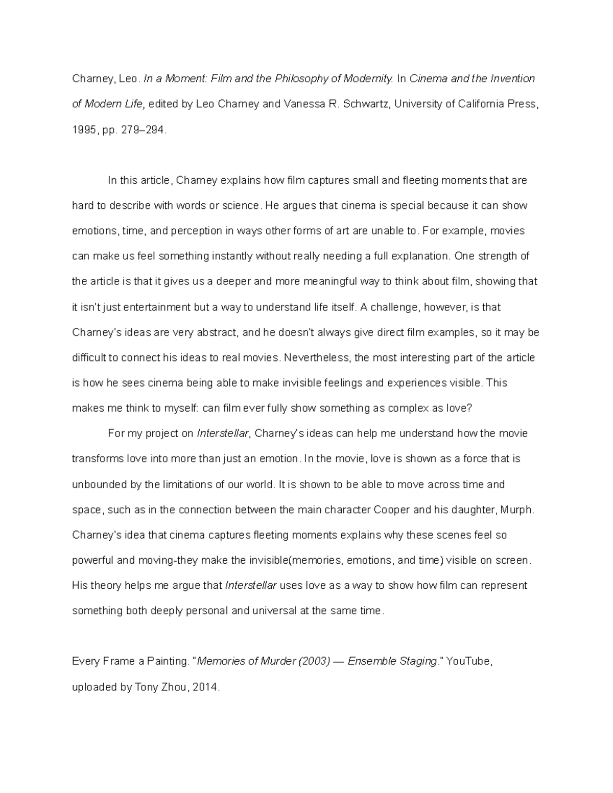 Bibliography for Film Studies: Interstellar Analysis and Insights - Studocu