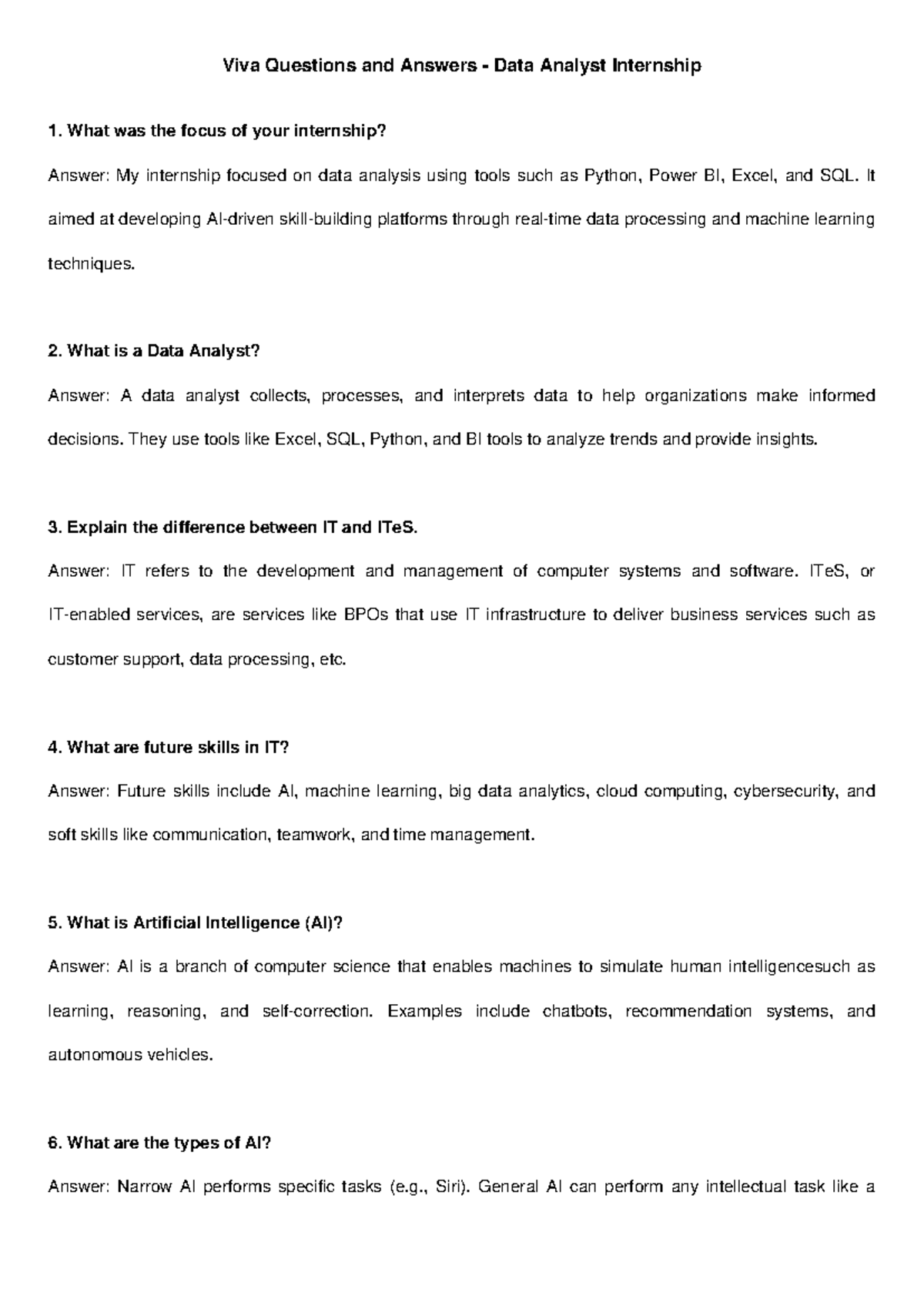 Viva Questions & Answers for Data Analyst Internship (DAI 101) - Studocu