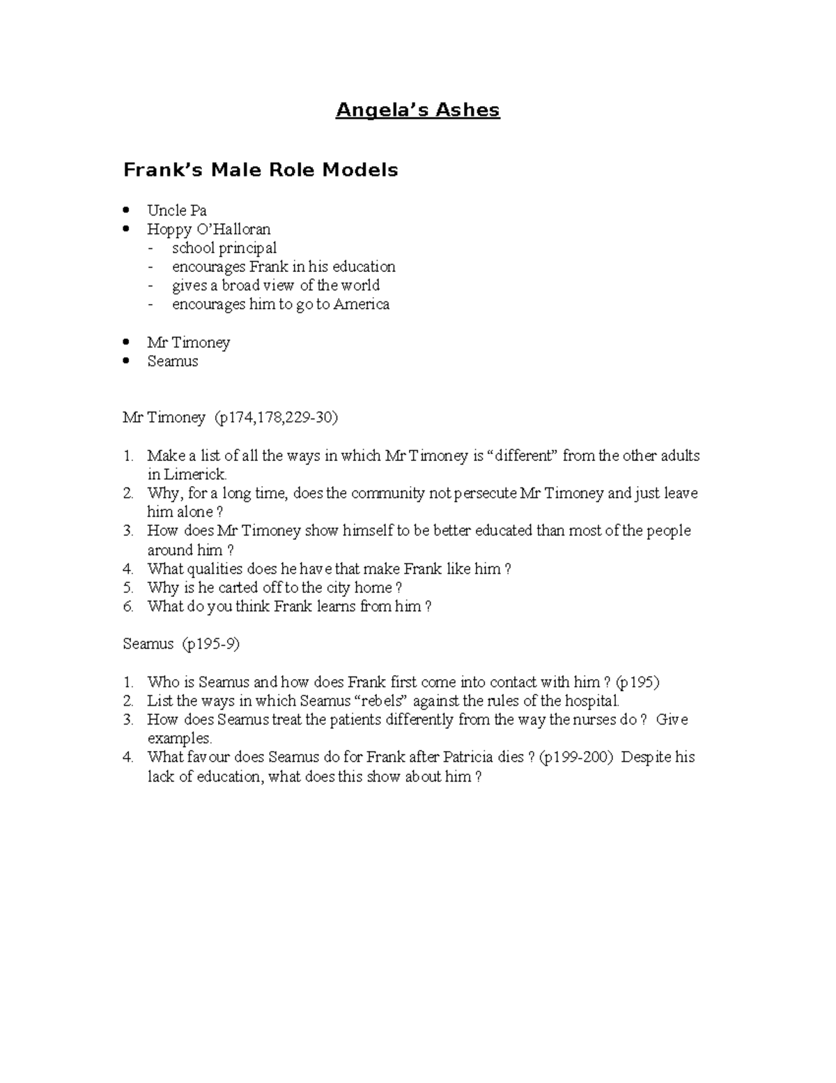 AAFrank's Male Role Models - Angela’s Ashes Frank’s Male Role Models ...