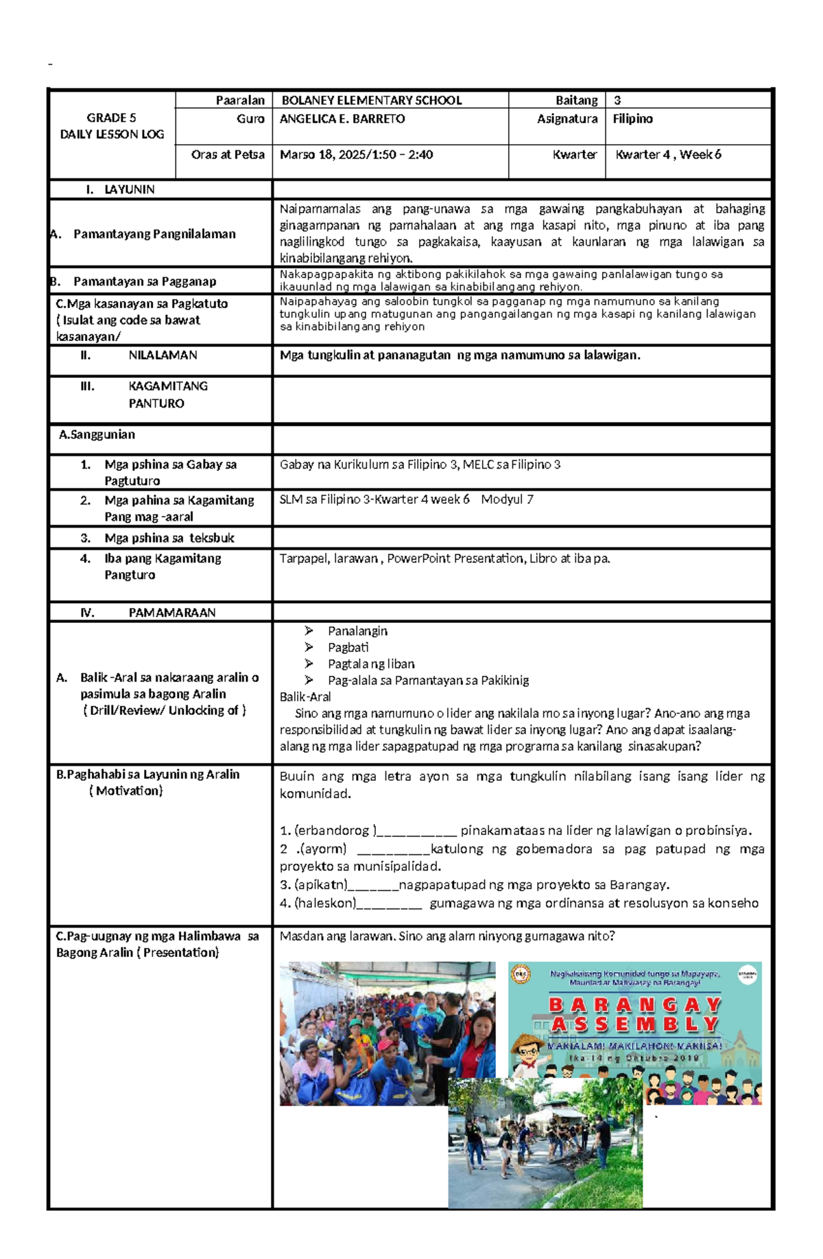 2nd day AP - For students purpose - GRADE 5 DAILY LESSON LOG Paaralan ...