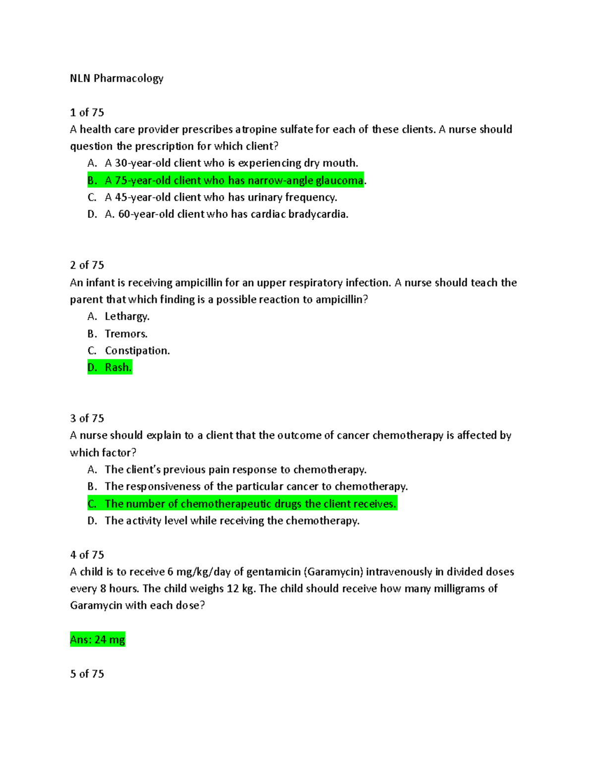 NLN Pharmacology - Comprehensive Practice Test Review - Studocu