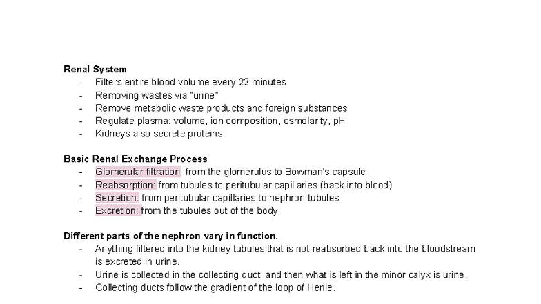 Kidney Function and Regulation: Human Physiology Overview - Studocu