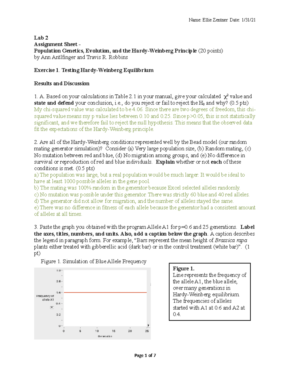 Lab 2 Assignment - Population Genetics, Evolution, and the Hardy ...