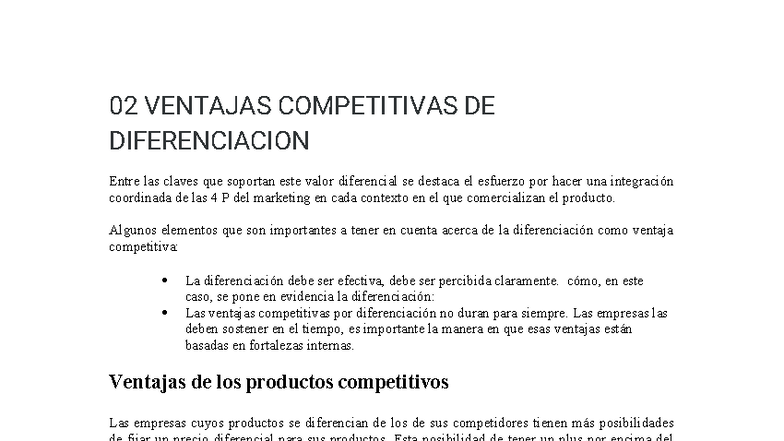 02 Ventajas Competitivas de Diferenciación en Marketing - Studocu
