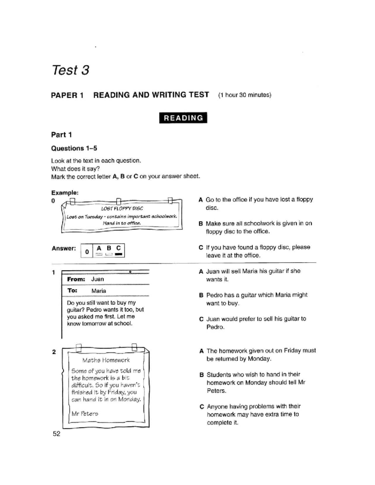 Reading Test 3 Paper 1: Reading & Writing Practice (1.5 Hours) - Studocu