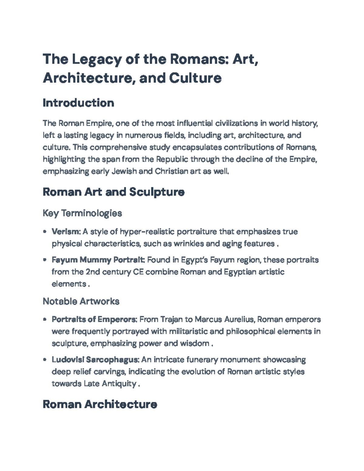 The Legacy of the Romans: Art, Architecture, and Culture Overview - The ...