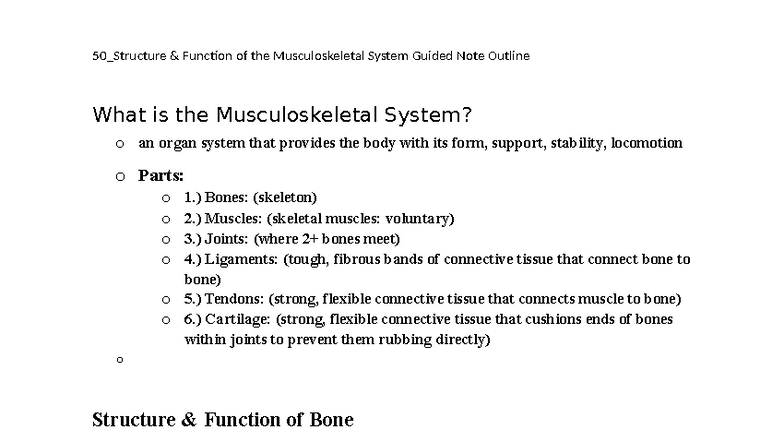 50_Structure and Function of the Musculoskeletal System: Guided Notes ...