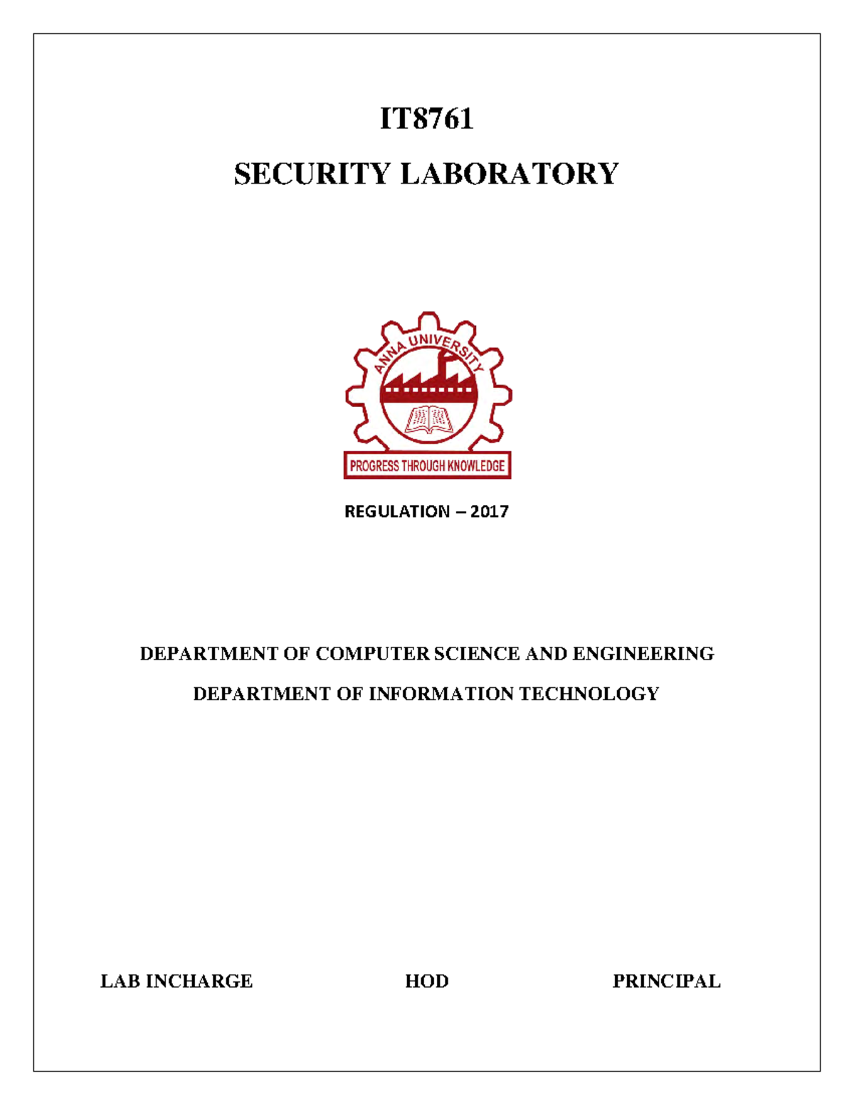 IT8761 Security Laboratory Manual: Experiments in Encryption Techniques - Studocu