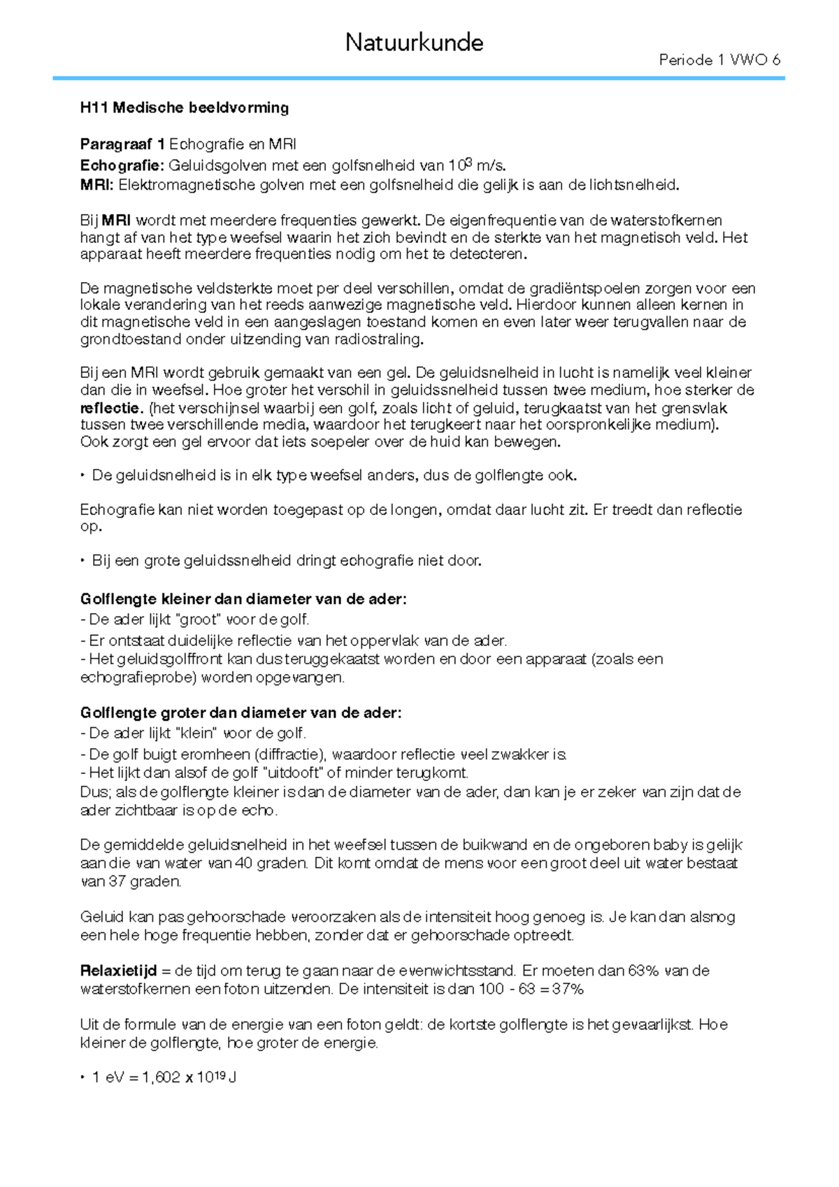 Natuurkunde VWO 6 H11: Medische Beeldvorming - Echografie en MRI ...