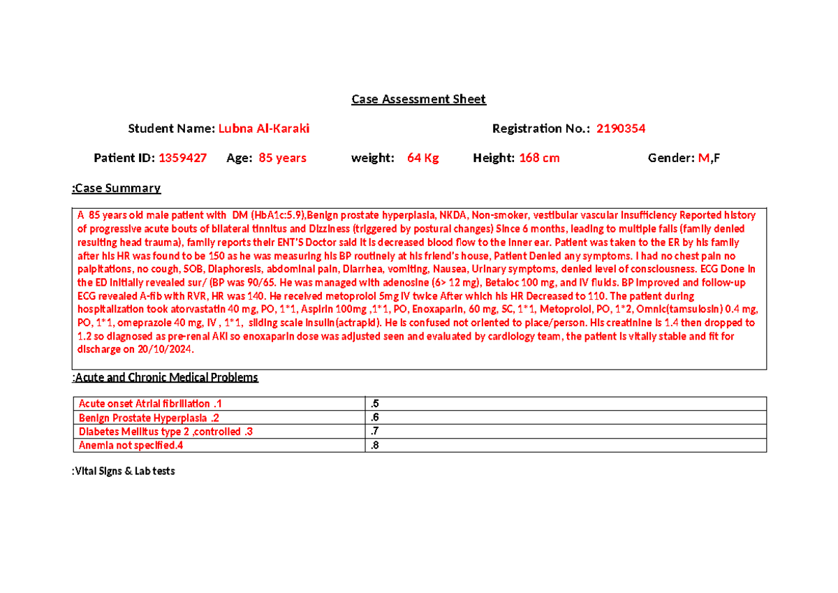 Case 1 Assessment - Cardiology Rotation - Atrial Fibrillation ...