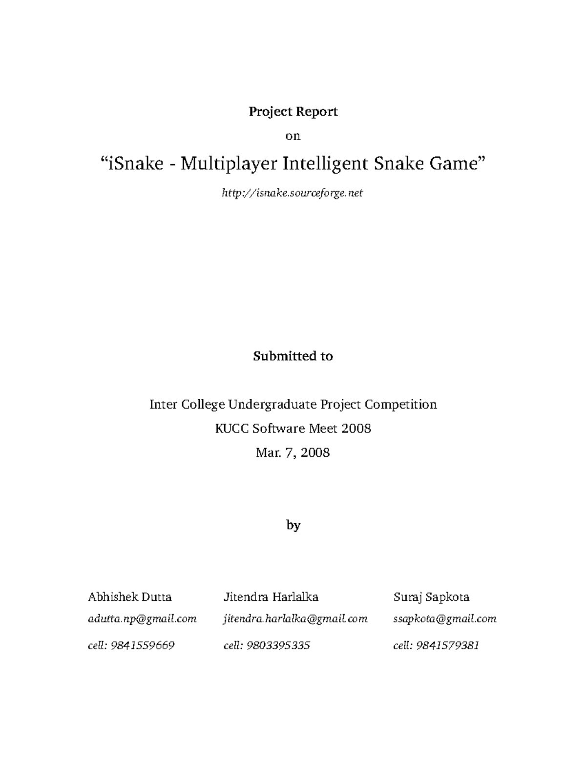 project report on snake game - Project Report on “iSnake - Multiplayer Intelligent Snake Game ...