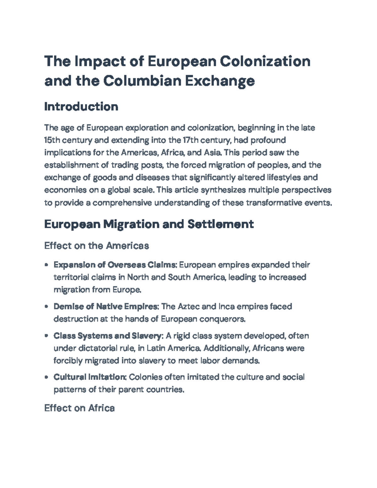 The Impact of European Colonization and the Columbian Exchange - The ...