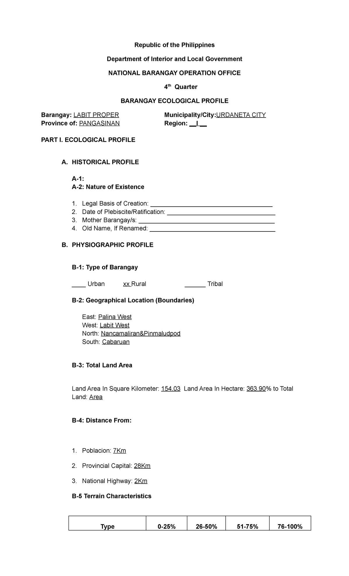 Barangay Labit Proper Ecological Profile Report (4th Quarter) - Studocu