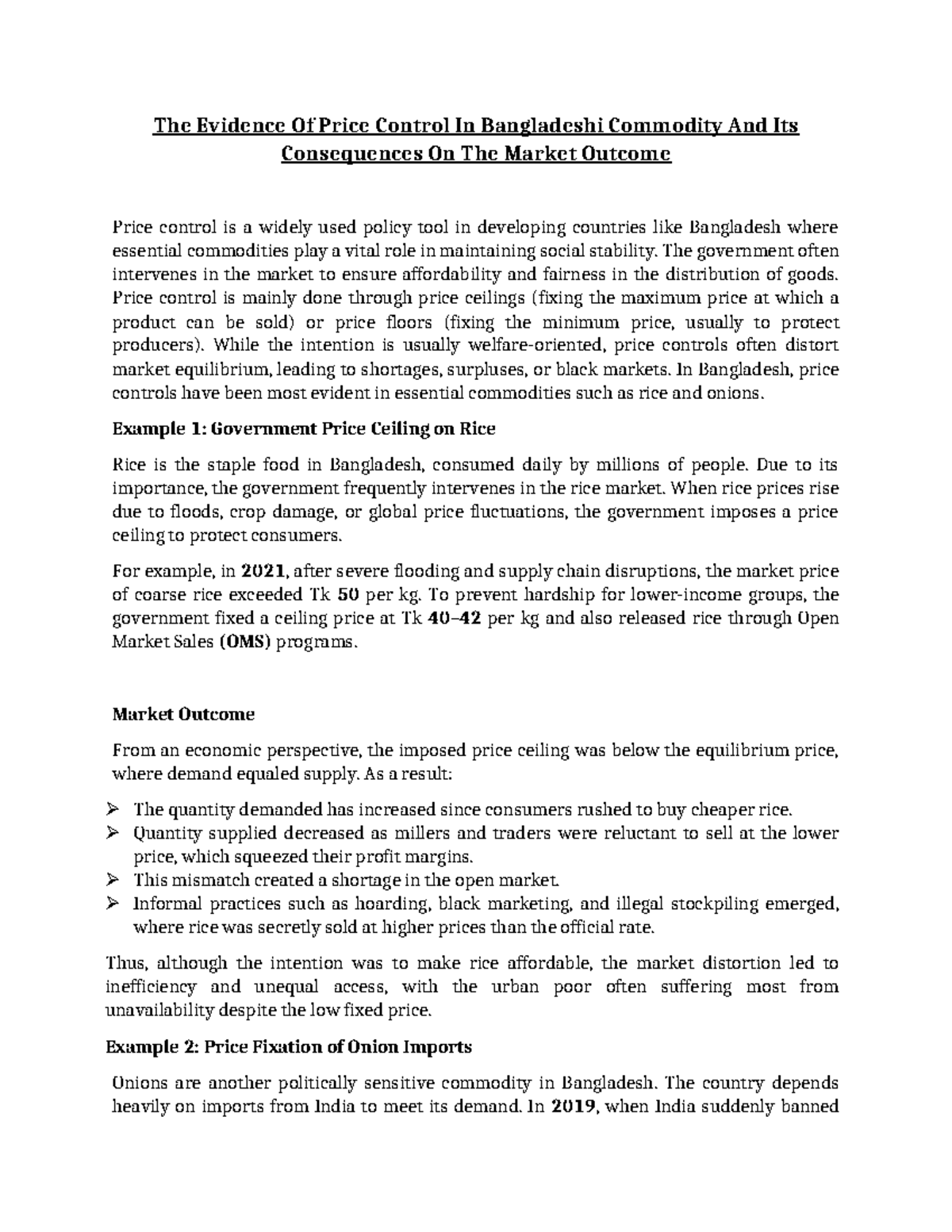Price Control Effects on Bangladeshi Market: A Case Study (202501024 ...