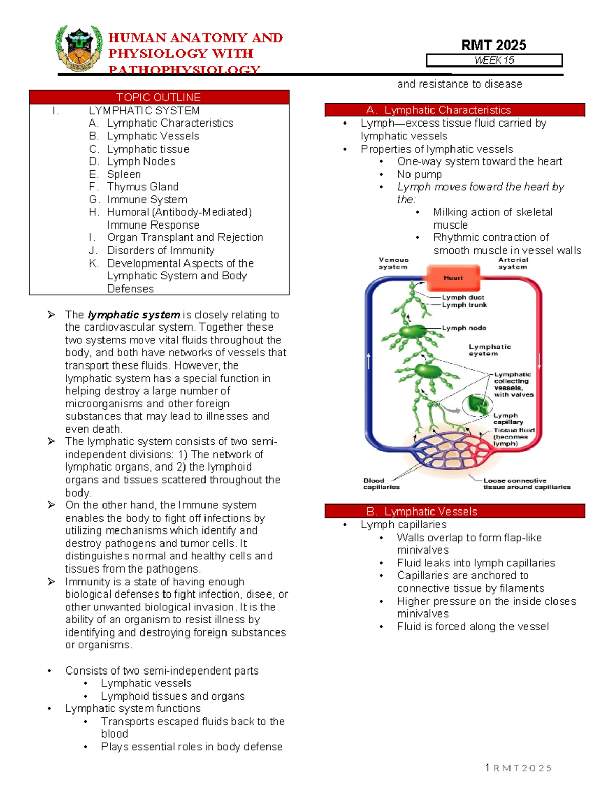 RMT 2025 HUMAN ANATOMY & PHYSIOLOGY: Lymphatic & Immune System Overview ...