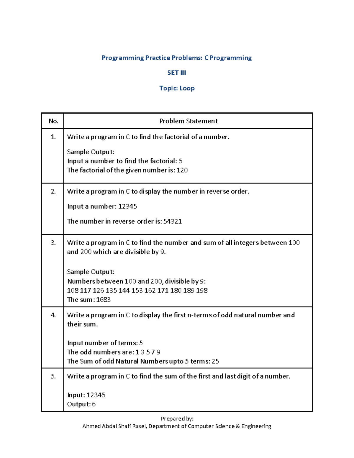 Practice Problems: C Programming SET III - CSE 103 - Studocu
