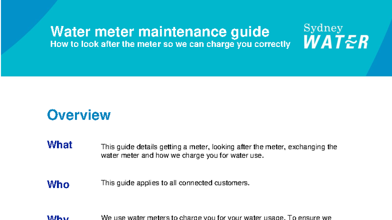 Sydney Water Meter Maintenance Guide: Care & Usage Tips - Studocu