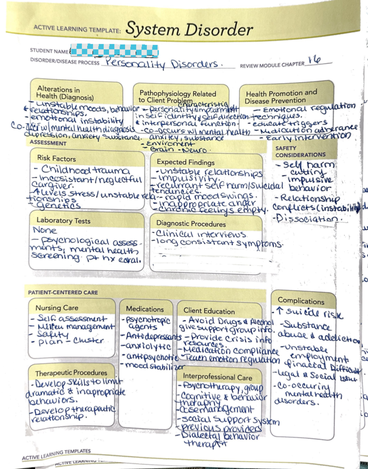Final Exam - ATI System Disorder Template: Personality Disorders ...