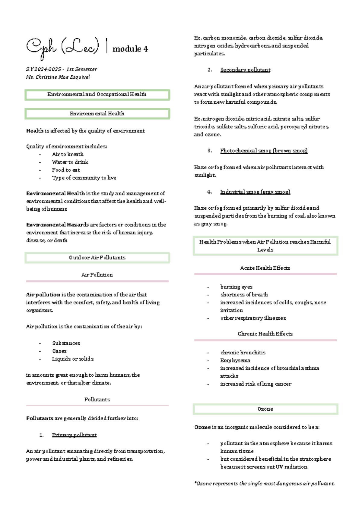 CPH (Lec) Module 4: Environmental and Occupational Health Overview ...