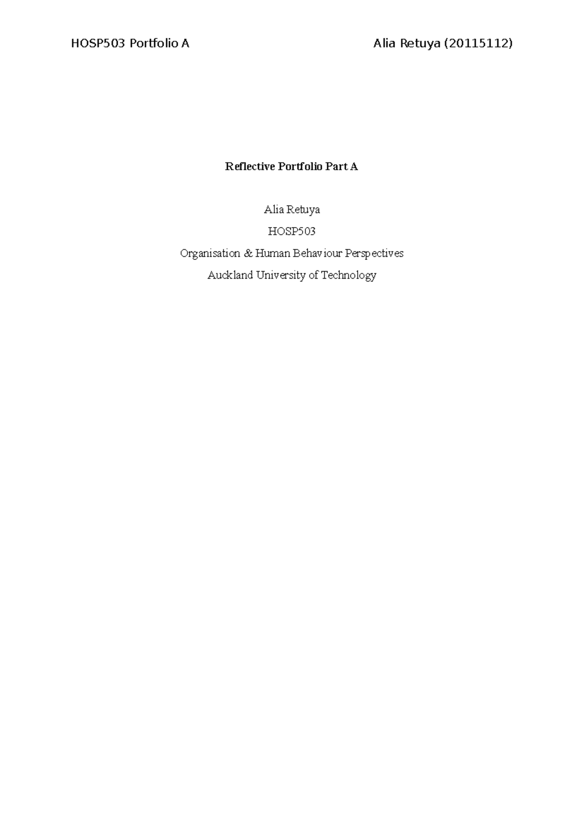HOSP503 Reflective Portfolio A: Learning Styles & Emotional ...