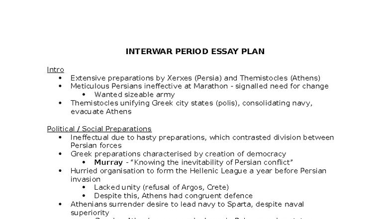 Interwar Period (HIST 301) Essay Plan: Military and Political ...