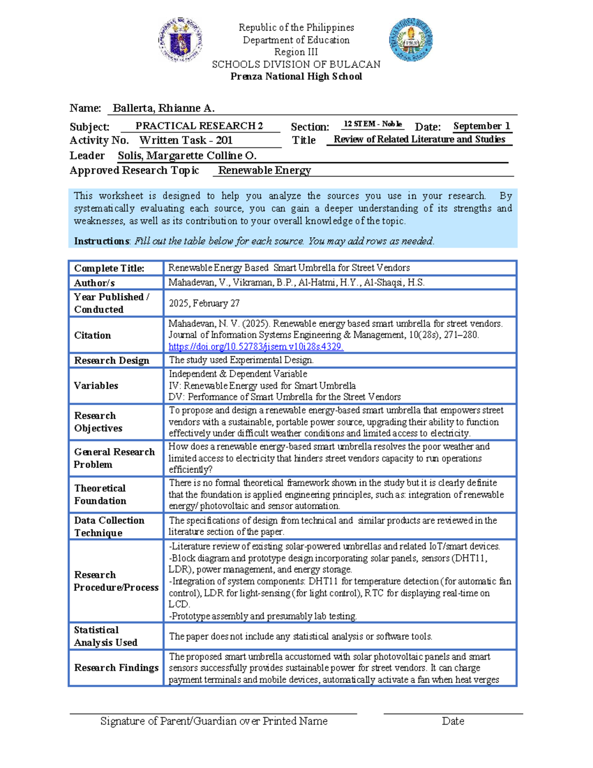 RRS - Practical Research 2: Review of Literature on Renewable Energy ...