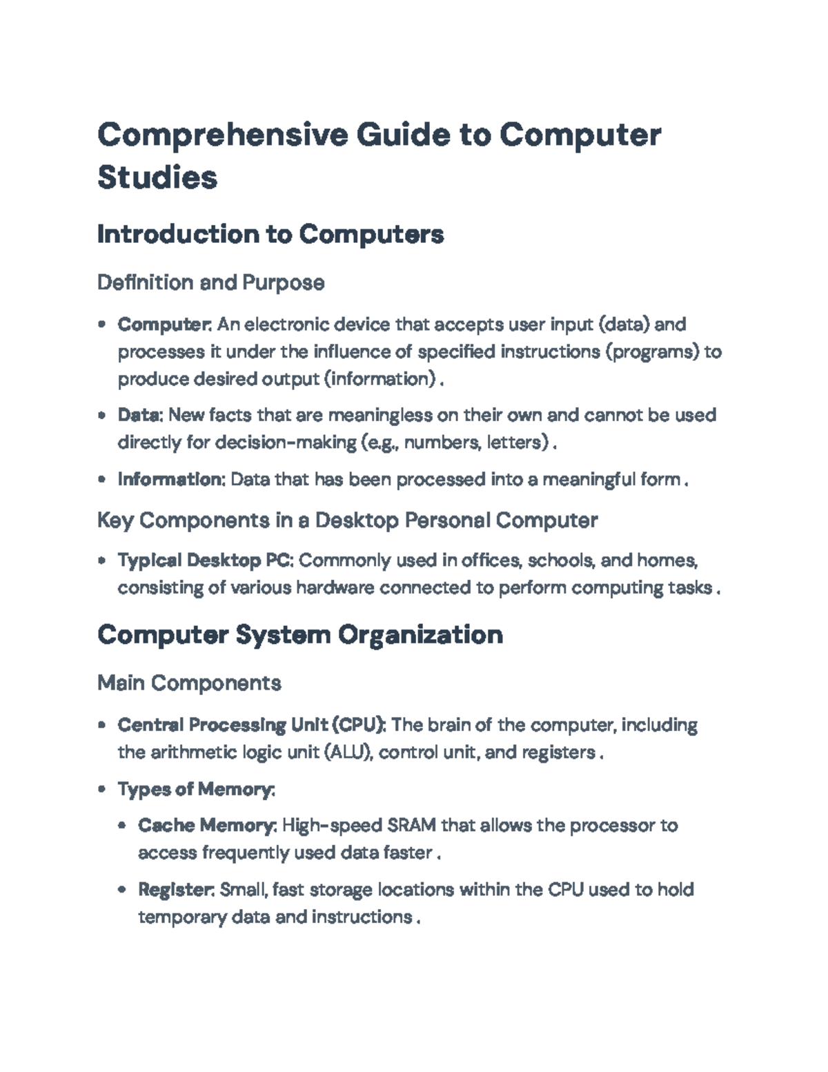 Comprehensive Guide to Computer Systems and Operating Functions ...