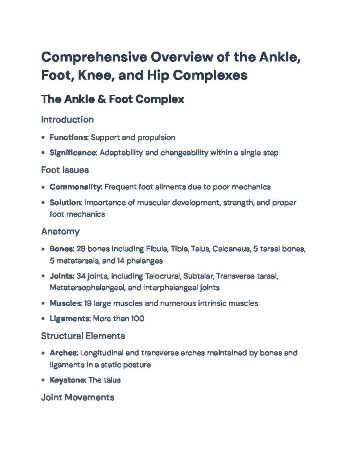 Anatomical Overview of the Ankle, Knee, and Hip Complexes ...