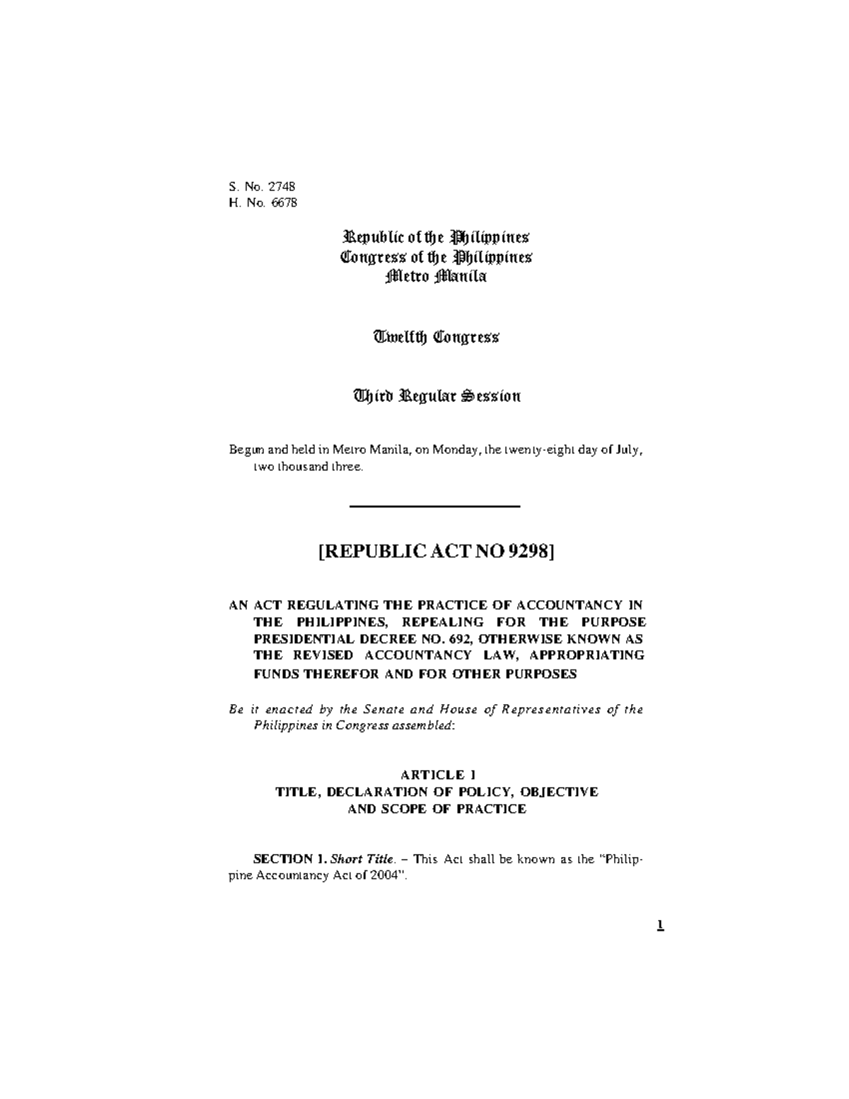 Accountancy Act of 2003: Regulation and Practice in the Philippines ...
