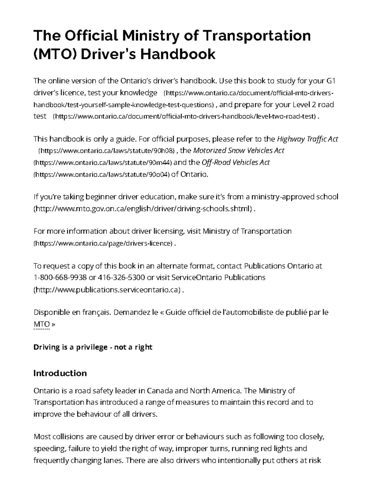 MTO G1 Handbook 2025: Your Guide to Ontario's Graduated Licensing - Studocu