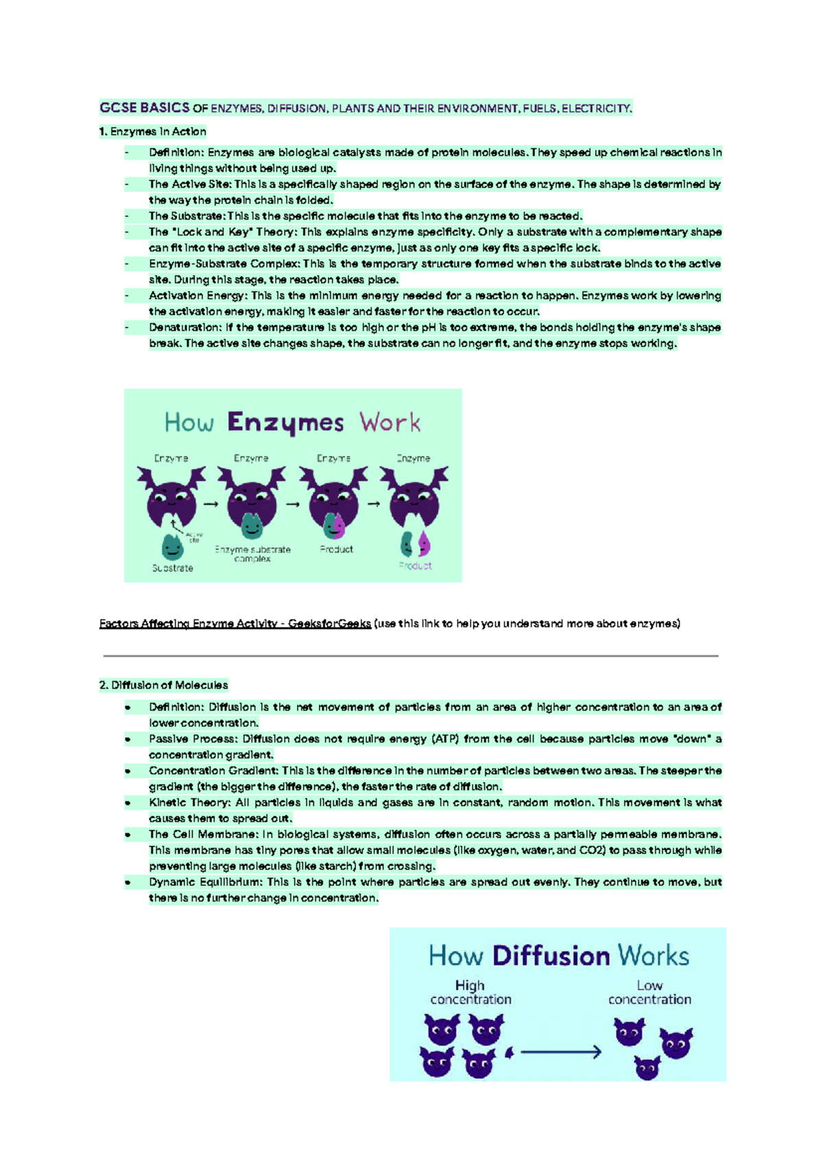 BTEC Applied Science Unit 3: Enzymes, Diffusion, Plants, Fuels ...
