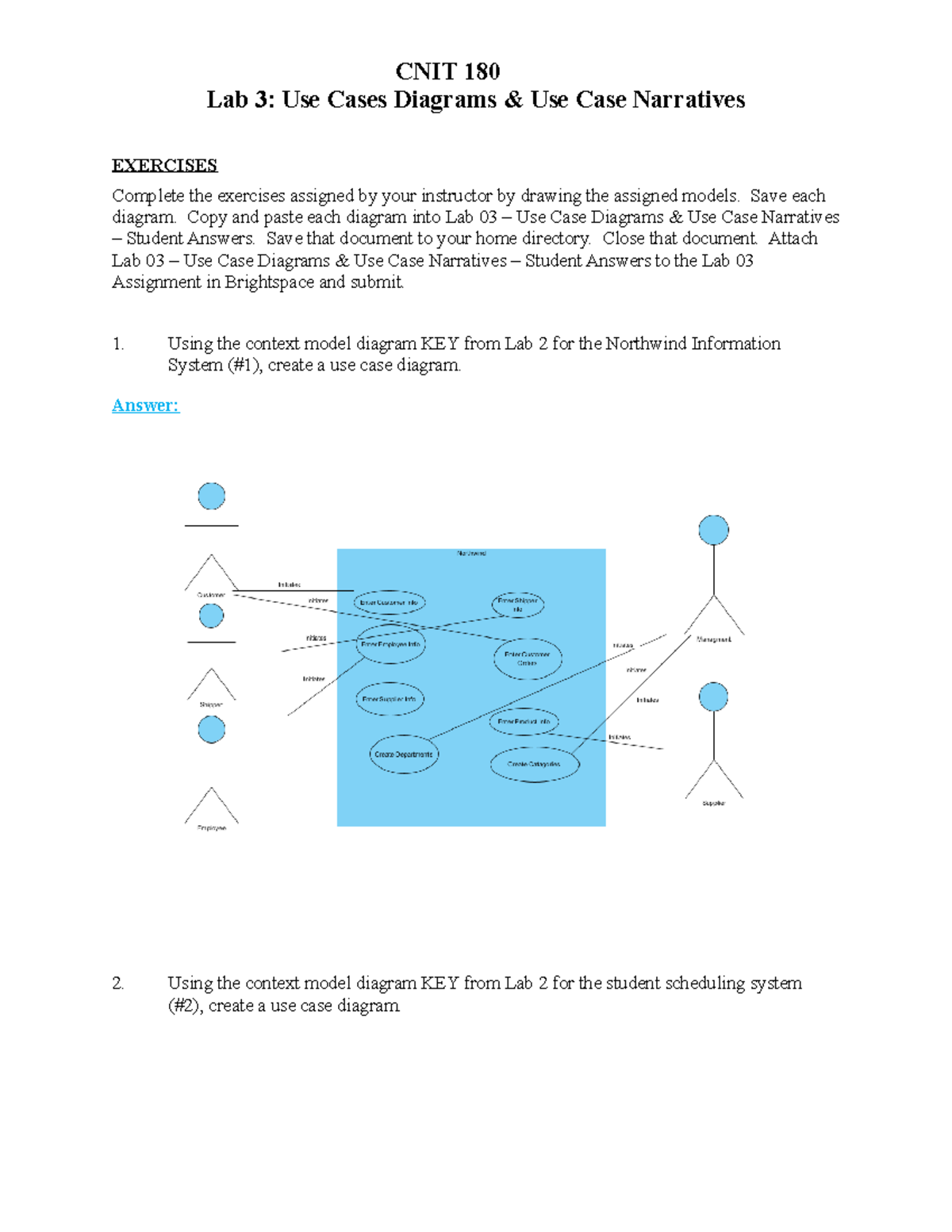 Lab 03 - Use Case Diagrams & Narratives - Student Responses - Studocu