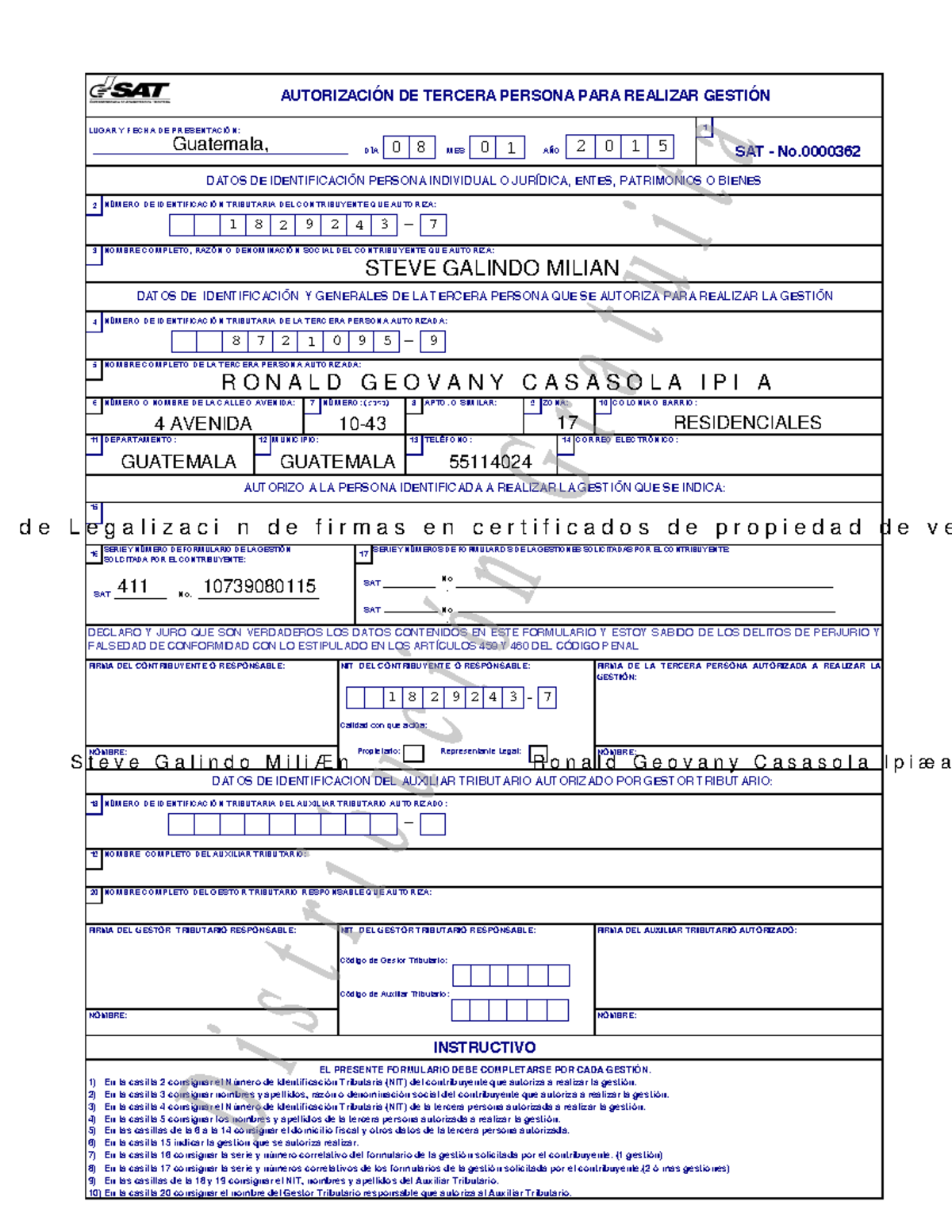 Formulario SAT 362 - Instrucciones y Datos para la Gestión Tributaria ...