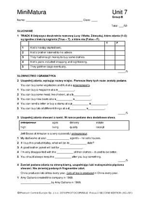 Focus 2 2ed Mini Matura Unit7 Group A 2kol - Group A Name ...