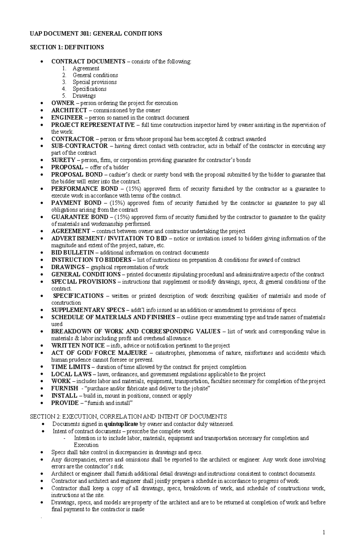 UAP 301: General Conditions and Key Definitions Summary - Studocu