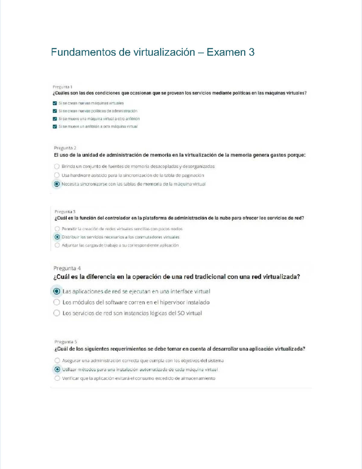 Fundamentos de Virtualización Examen 3: Preguntas Clave y Respuestas - Studocu