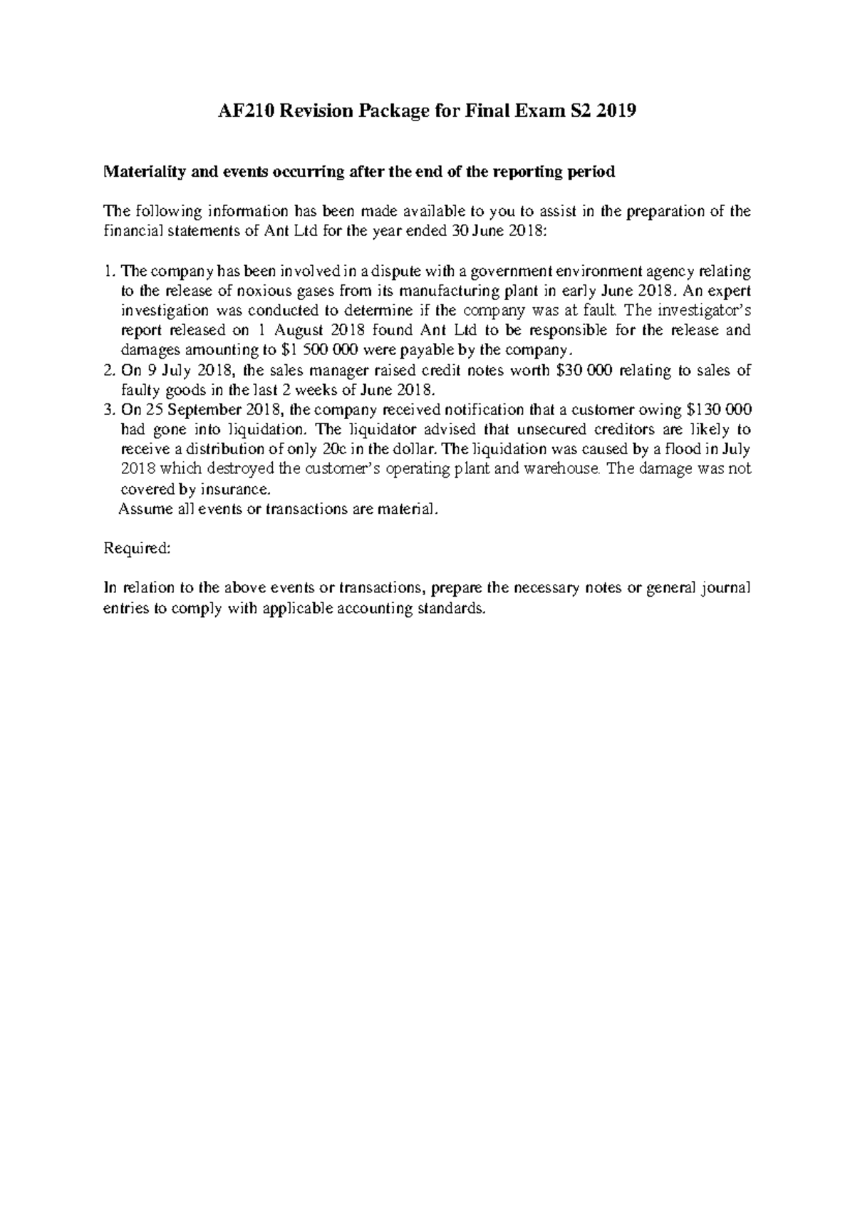 AF210 Revision Package for Final Exam S2 2019 - An expert investigation ...