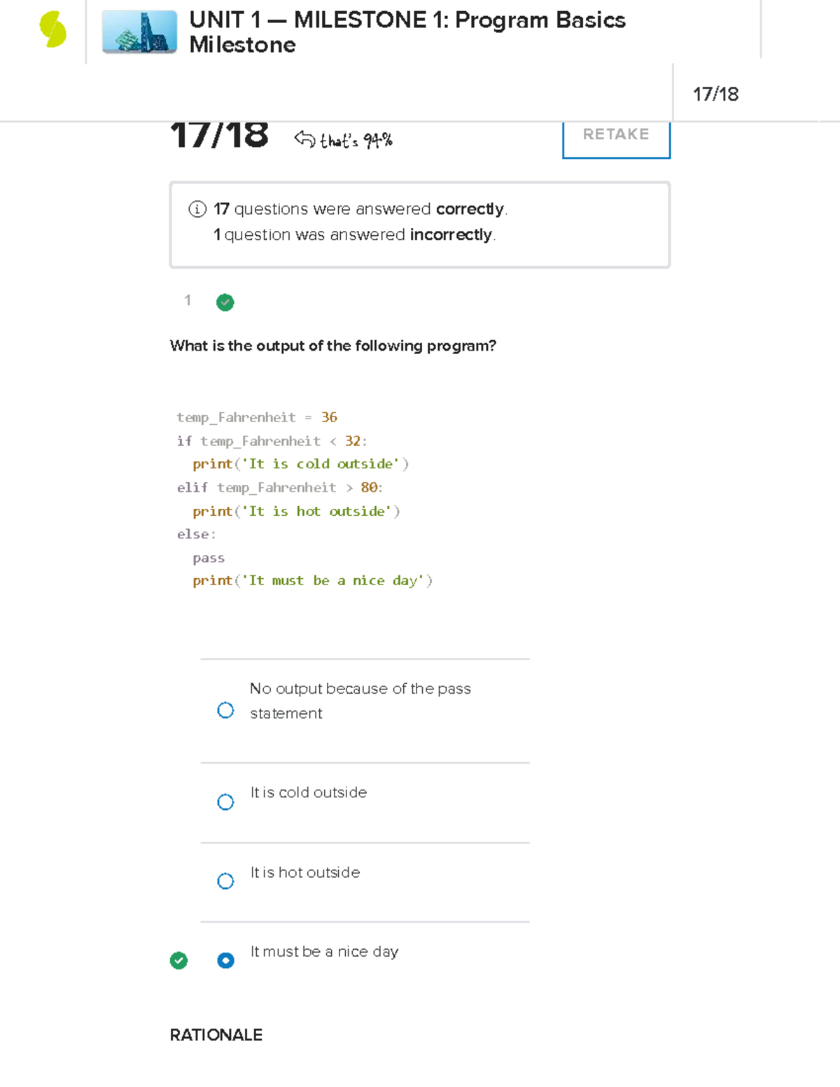 UNIT 1 MILESTONE 1: Intro to Python Program Basics and Concepts - Studocu