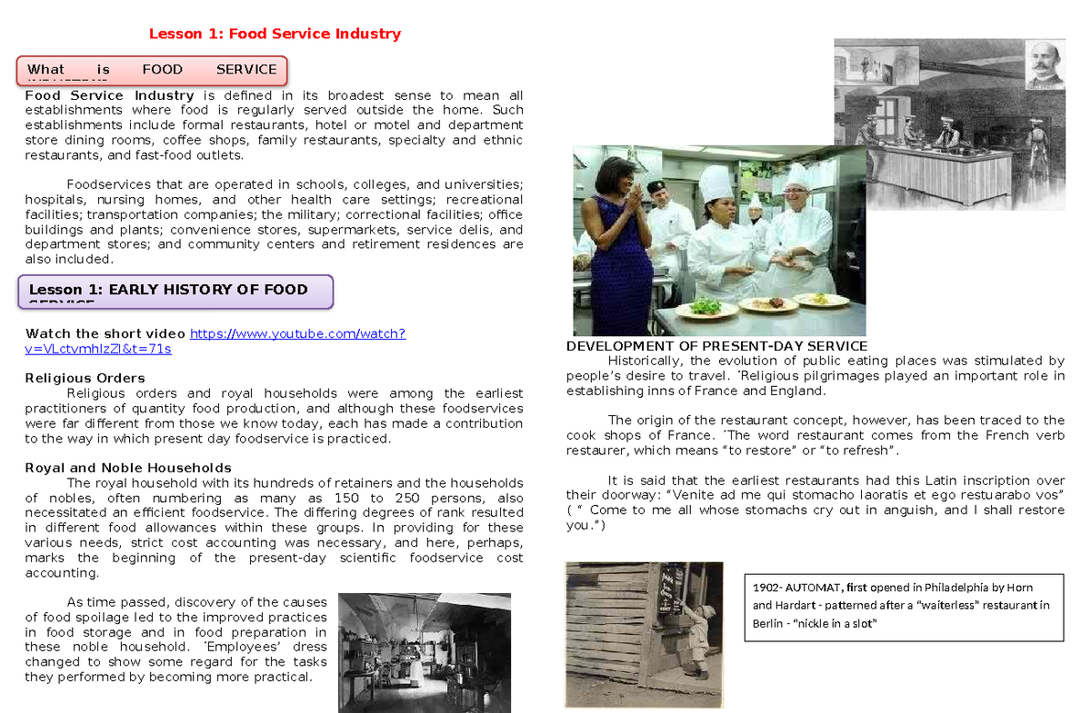 School Food Service Management: Lessons and Guidelines - Studocu