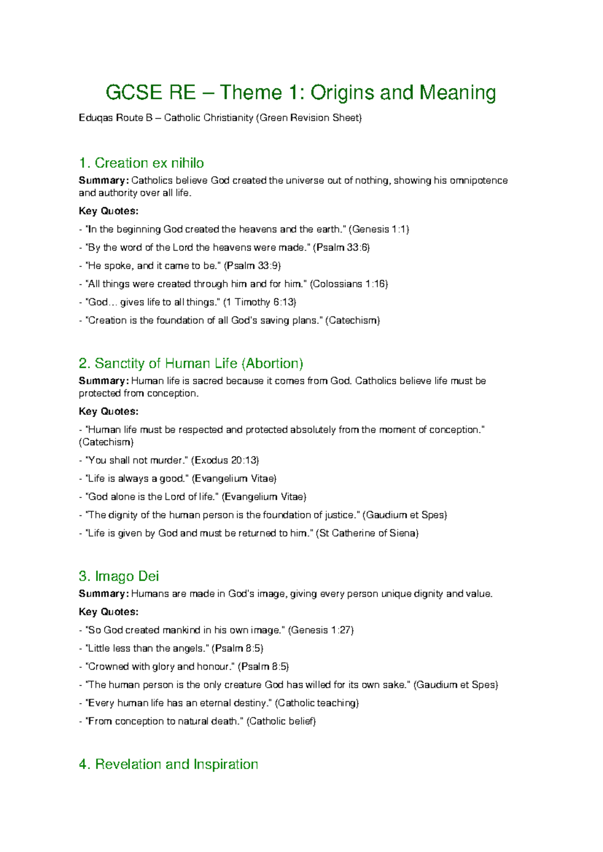 GCSE RE Theme 1: Origins and Meaning - Catholic Christianity Revision ...