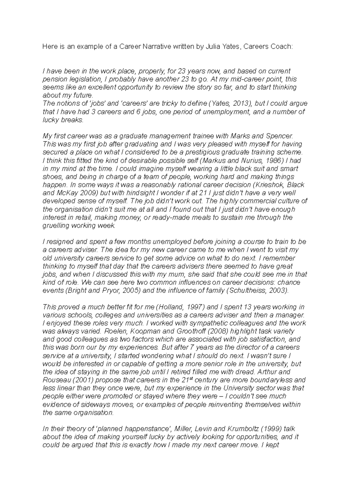 Career Narrative Example: Reflections and Future Planning in Careers ...