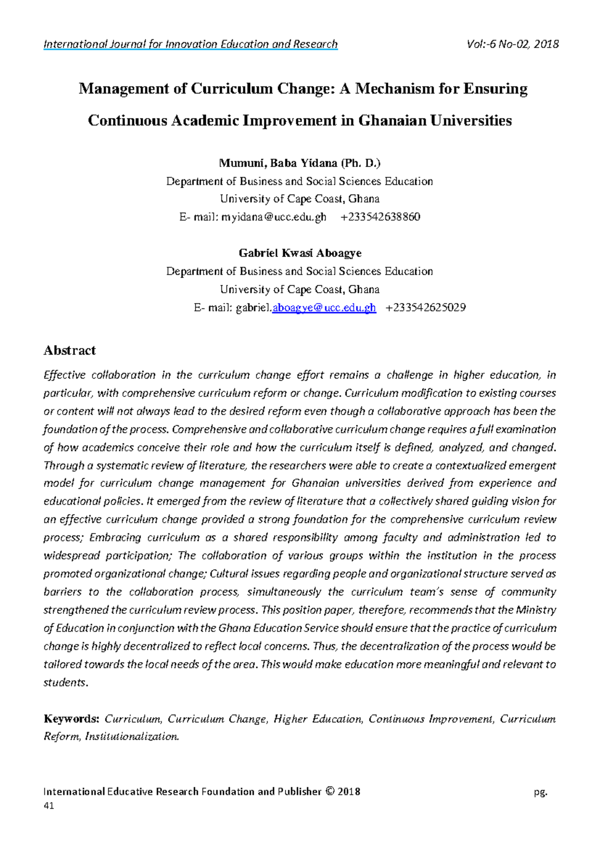 Curriculum Change Management in Ghanaian Universities: A Study on ...