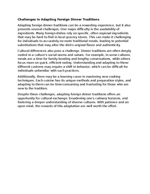 Challenges in Adapting to Formal Dinner Customs - One of the main ...