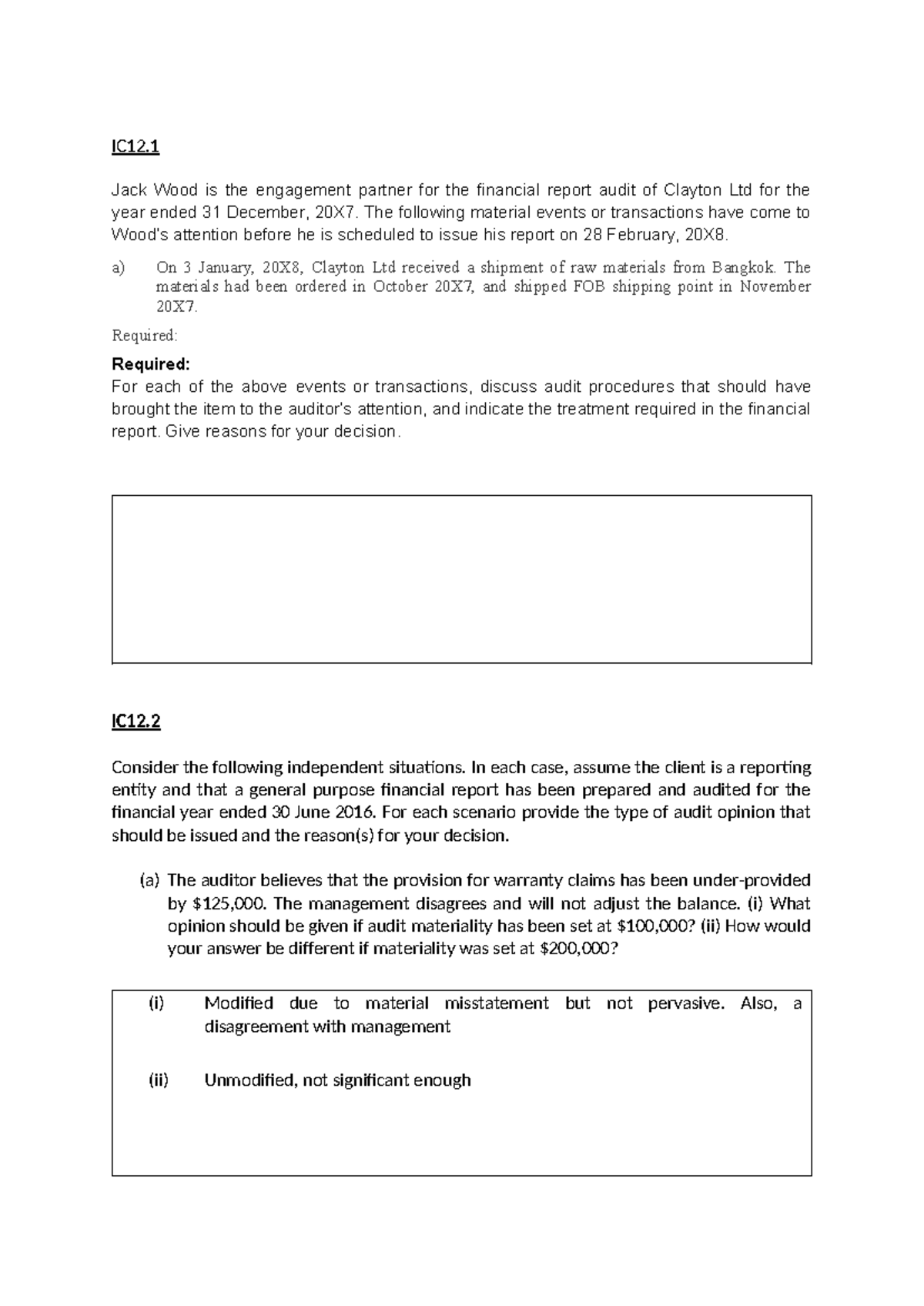 IC12.1 & IC12.2 Audit Procedures and Opinions for Financial Reporting ...