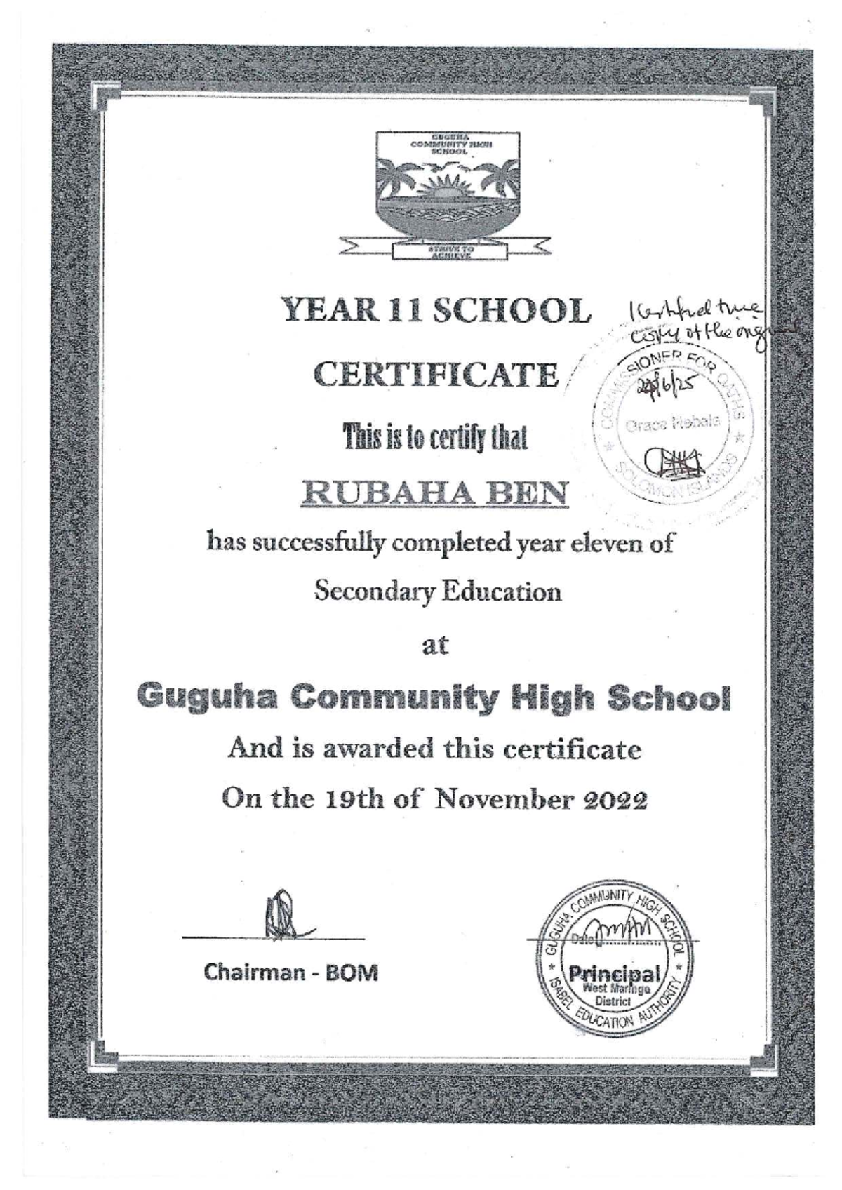 GUGUHA COMMUNITY HIGH SCHOOL Year 11 Certificate - Form 6 - Studocu